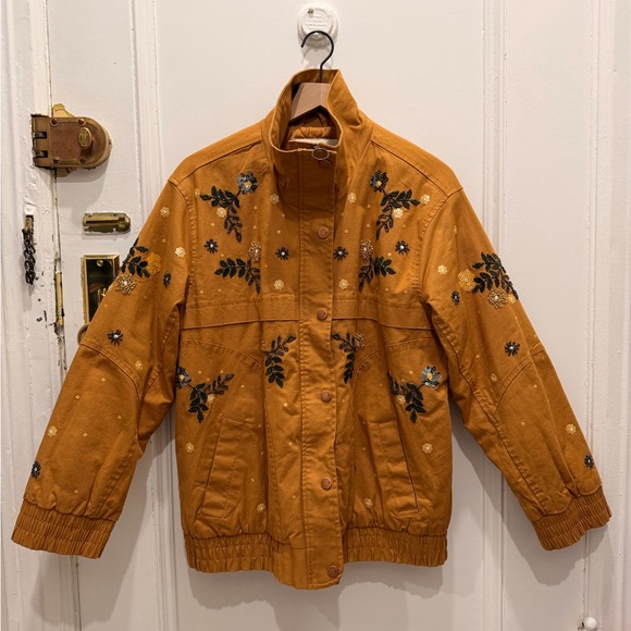 Pilcro | Jackets & Coats | Pilcro Mustard Embroidered Bomber Jacket ...
